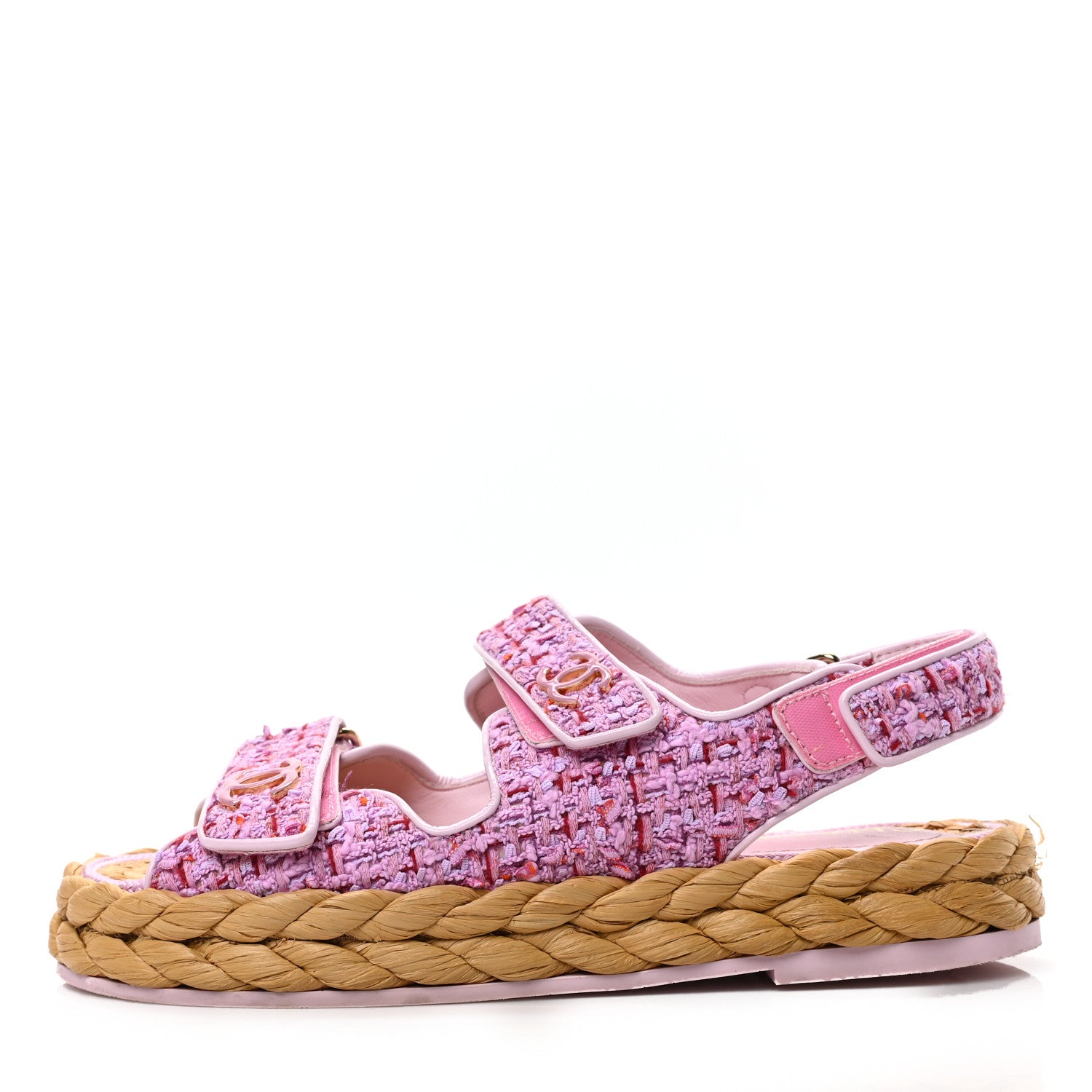 Chanel Tweed Patent Calfskin Velcro Dad Sandals 37 Light Purple Pink ...