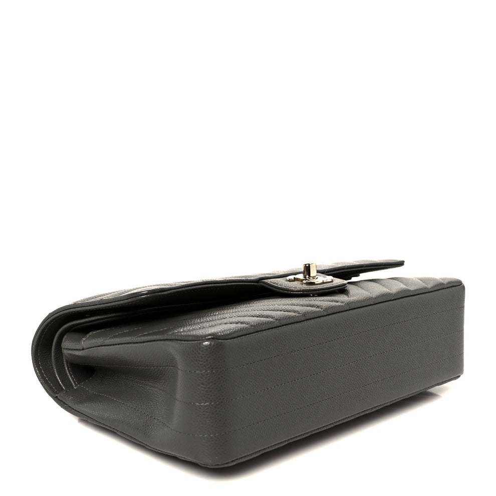 Chanel Caviar Chevron Quilted Medium Double Flap Dark Grey 1794031 ...