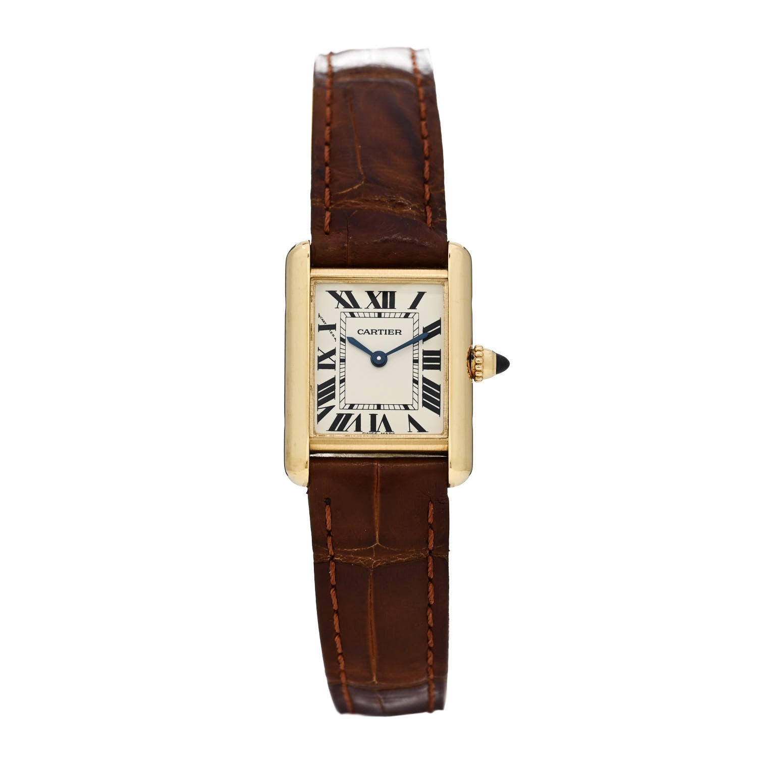 Cartier 18K Yellow Gold Alligator 22mm Tank Louis Quartz Watch Brown ...
