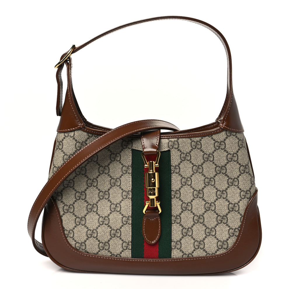 Gucci GG Supreme Monogram Azalea Calfskin Web Small Jackie 1961 Hobo Beige Ebony Brown Sugar ...