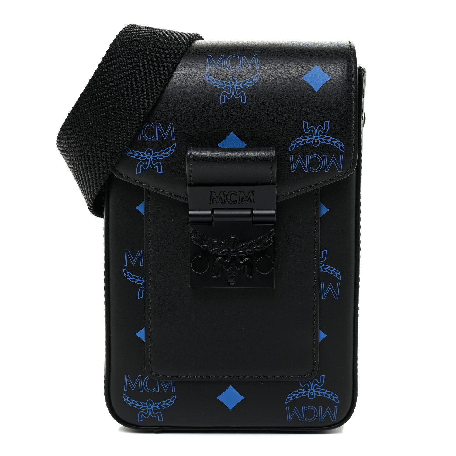 MCM Calfskin Color Splash Phone Case Crossbody Black Vallarta Blue ...