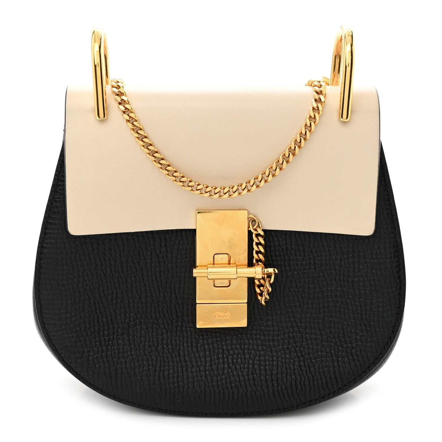 Chloe Grained Calfskin Lambskin Mini Bi-Color Drew Shoulder Bag Black ...