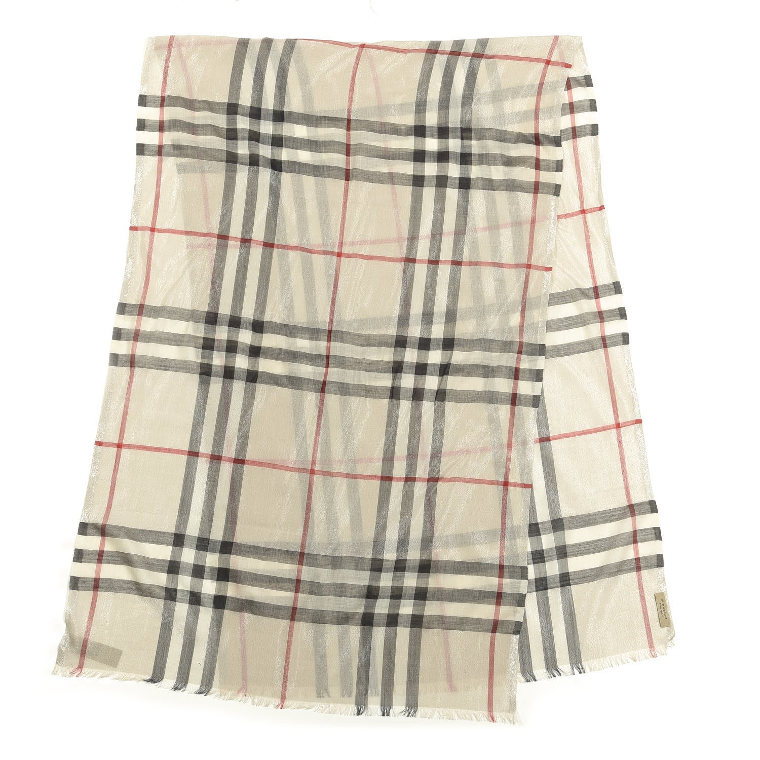 Burberry Metallic Silk Wool Gauze Giant Check Scarf Stone 672056 ...