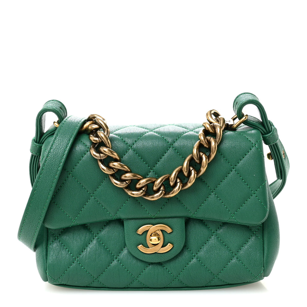 Chanel Shiny Sheepskin Quilted Mini Trapezio Flap Green 1785093 ...
