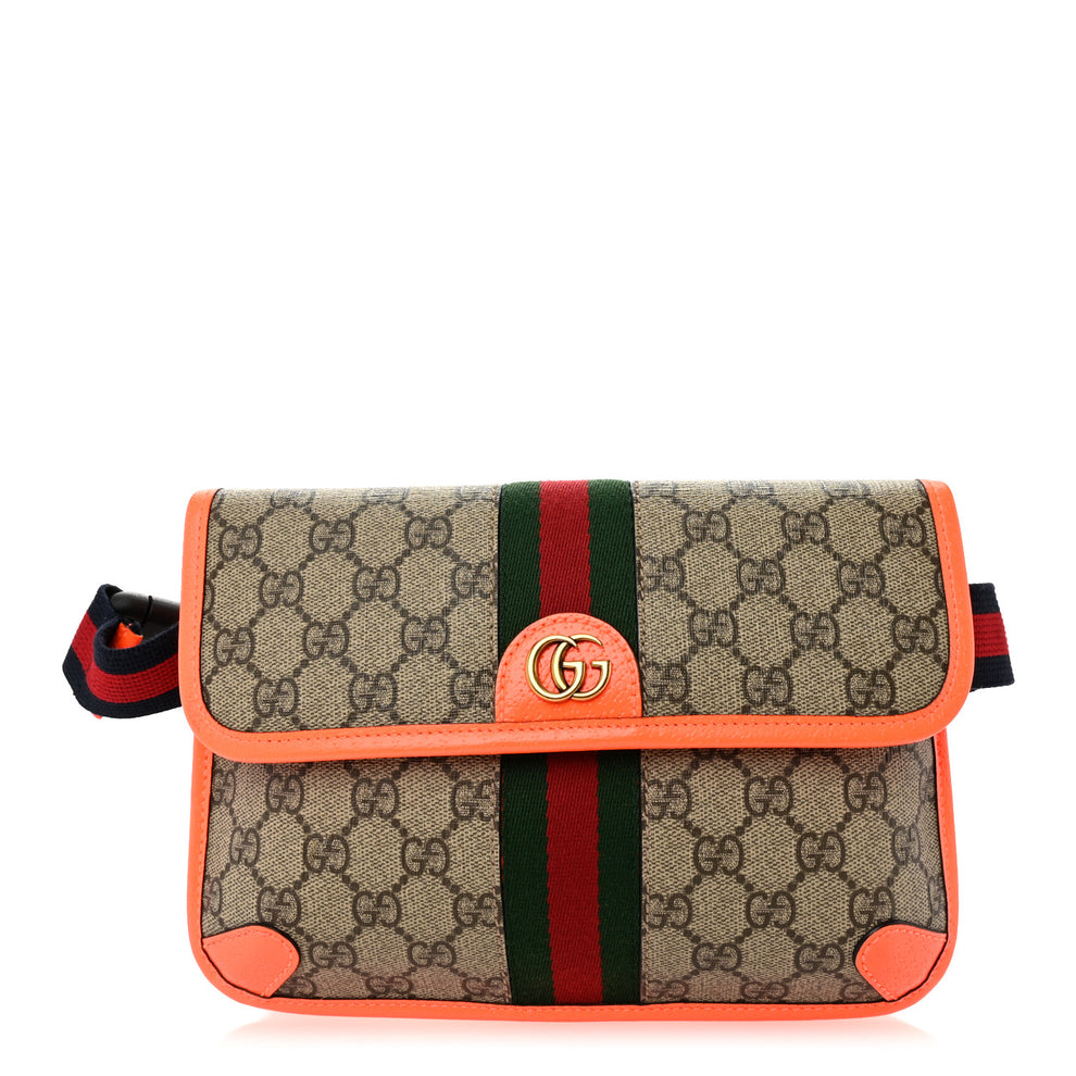 Gucci GG Supreme Monogram Web Small Ophidia Belt Bag Beige Ebony Orange ...