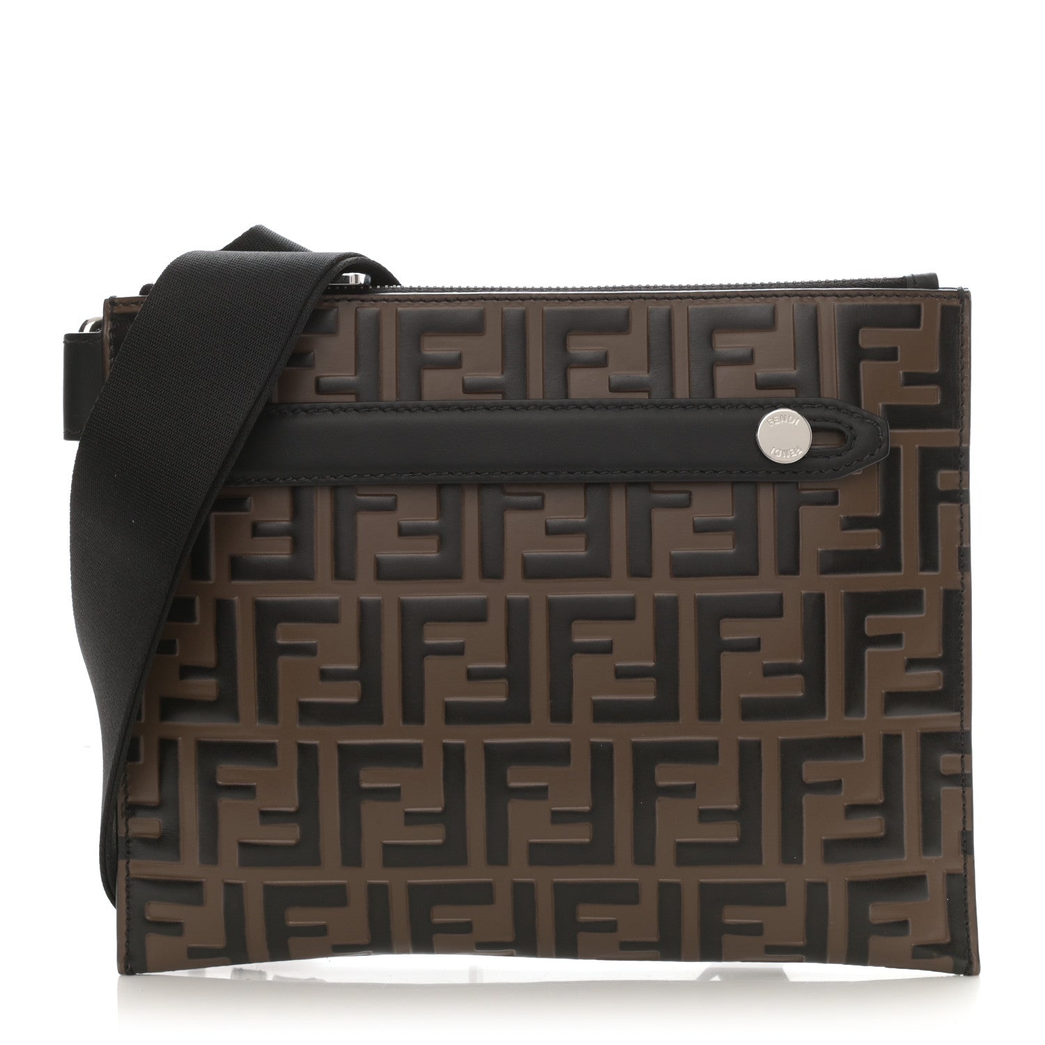 Fendi Vitello Century Bi-Color FF 1974 Embossed Messenger Maya Black ...