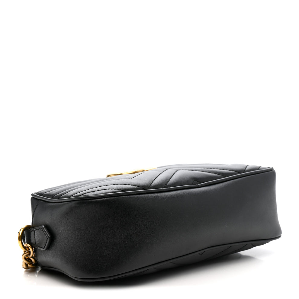 Gucci Calfskin Matelasse Small GG Marmont Chain Shoulder Bag Black ...