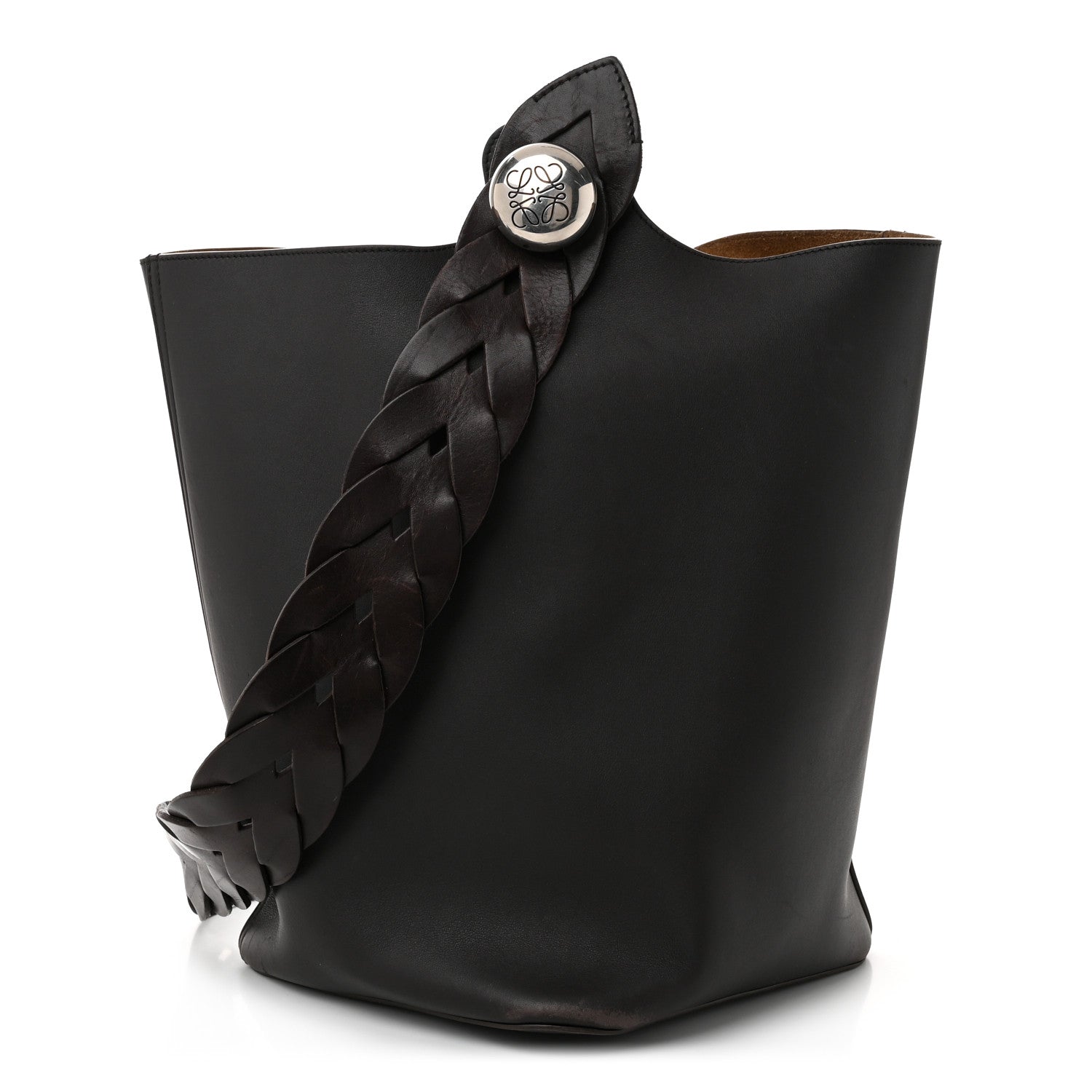 Loewe Smooth Calfskin Braided Medium Large Bucket Bag Dark Brown ...