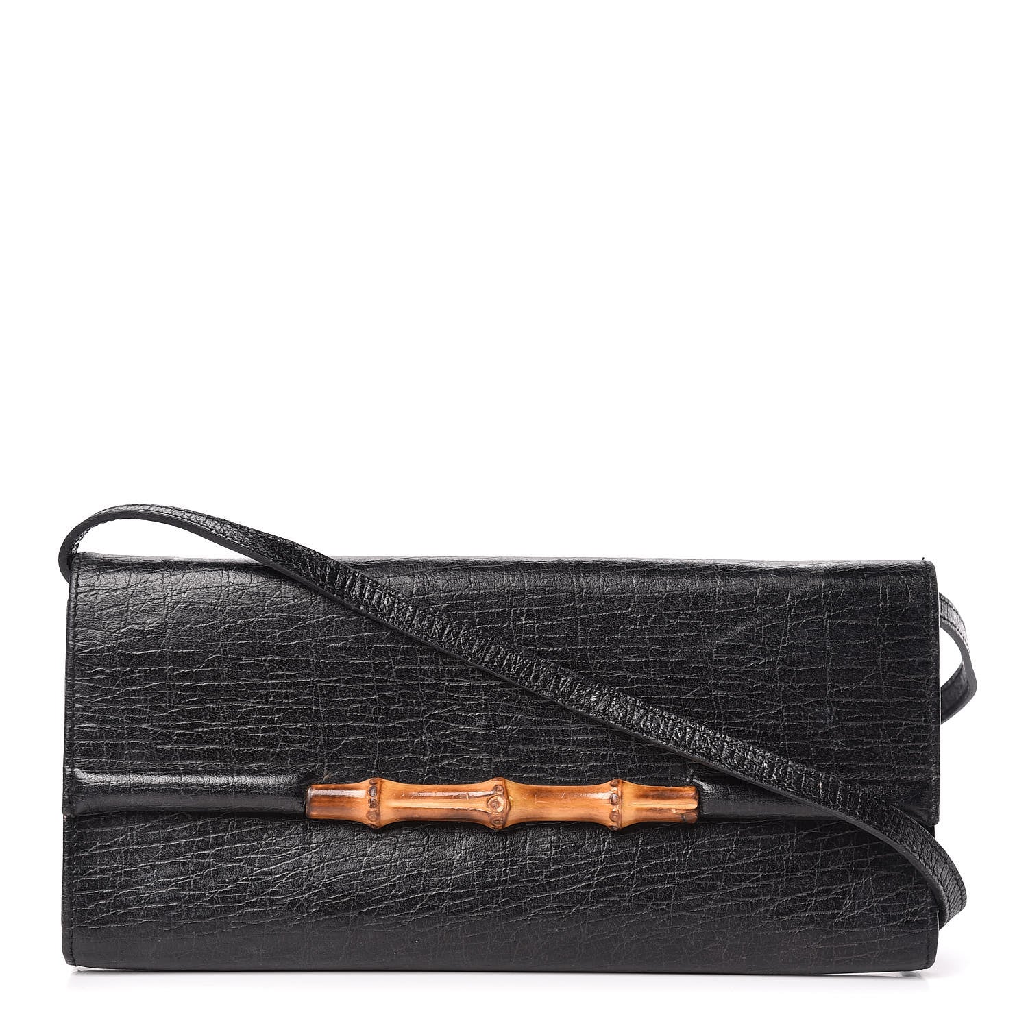 Gucci Textured Calfskin Bamboo Bar Clutch Black 440795 – FASHIONPHILE