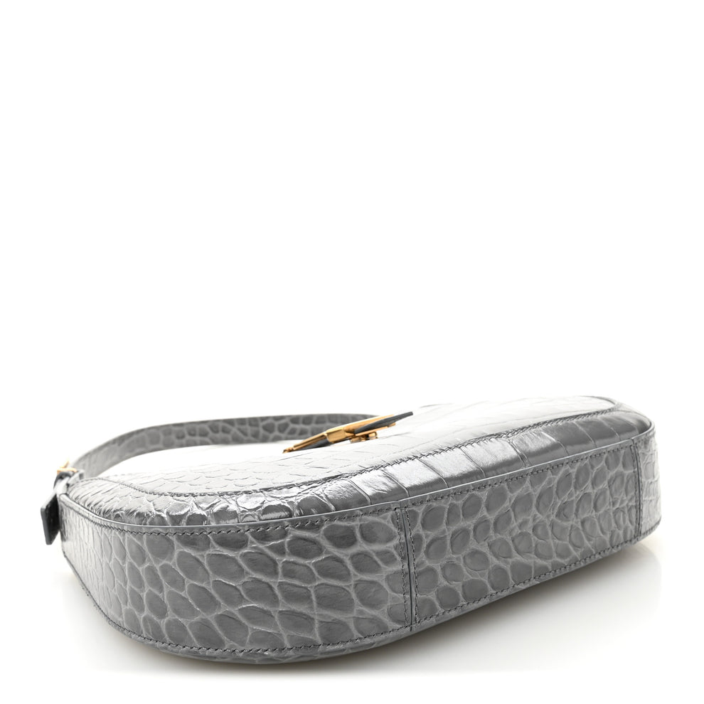 Versace Calfskin Crocodile Embossed Large Greca Goddess Bag Charcoal ...