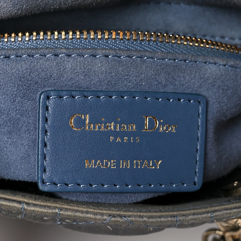 Christian Dior Satin Swarovski Crystal Cannage Mini Lady Dior Grey ...