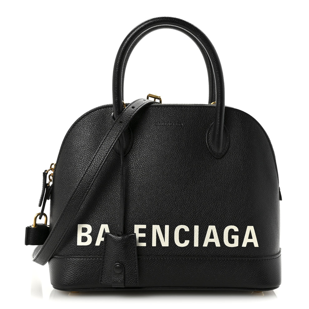 Balenciaga Signature Grained Calfskin Logo S Ville Top Handle Bag Black ...