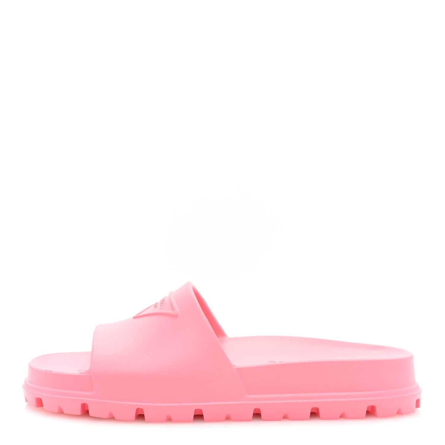 Prada EVA Rubber Triangle Logo Embossed Womens Lug Sole 20mm Slide ...