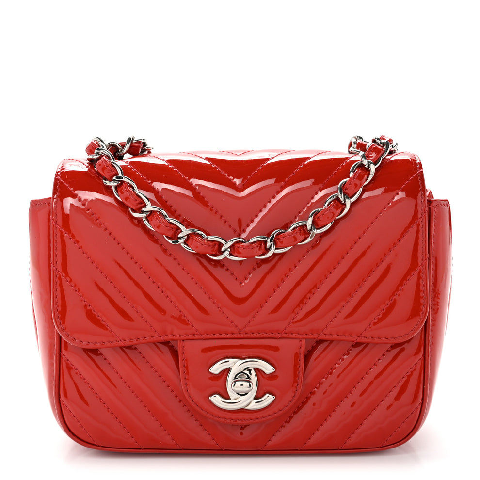 Chanel Patent Chevron Quilted Mini Square Flap Red 1888609 – FASHIONPHILE