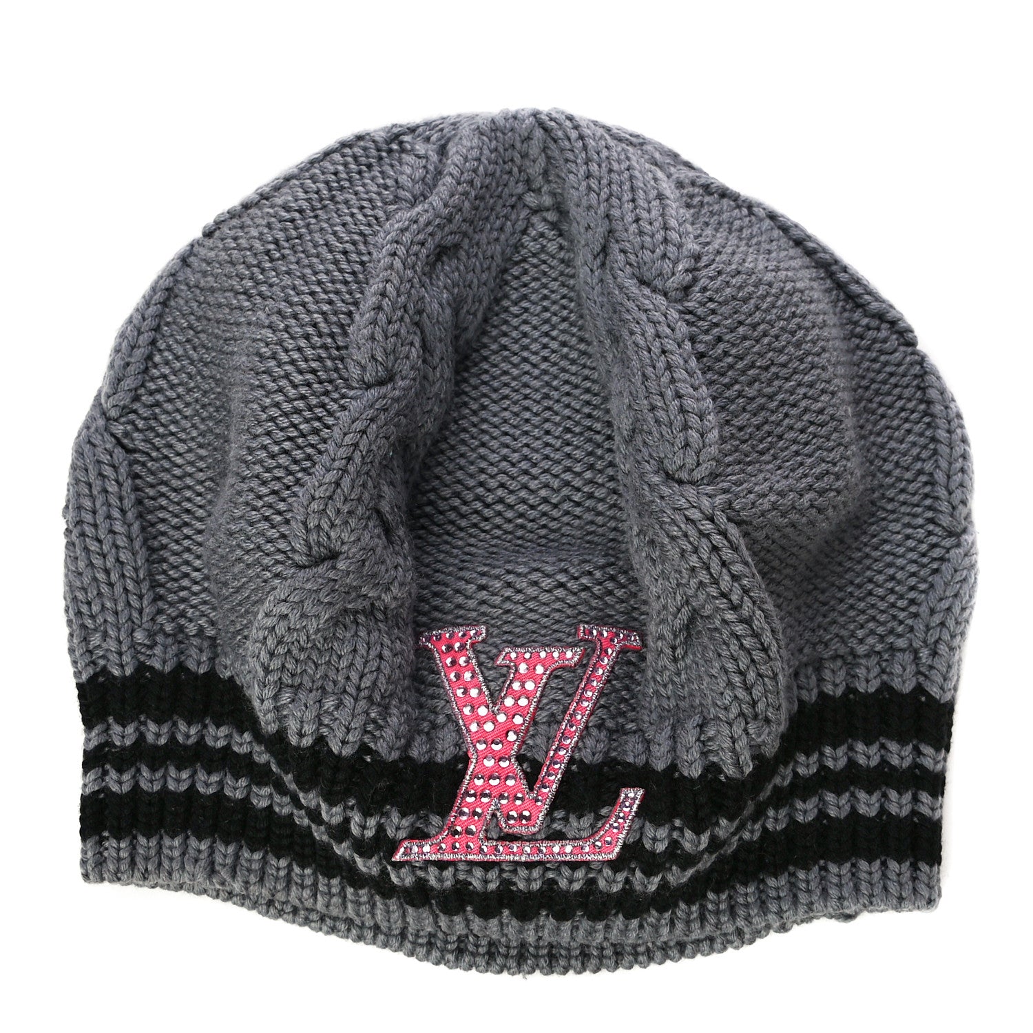 Louis Vuitton Wool Cable Knit Crystal LV Columbia Beret Grey 892480 ...