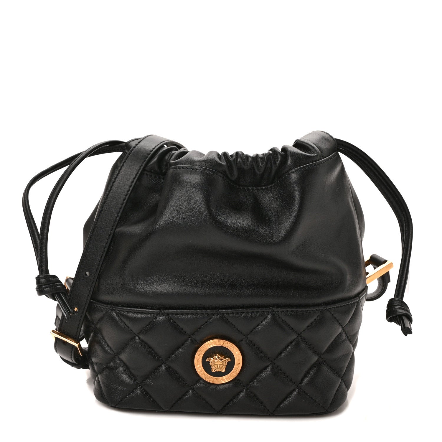 Versace Nappa Quilted Medusa Bucket Bag Black 1366642 – FASHIONPHILE