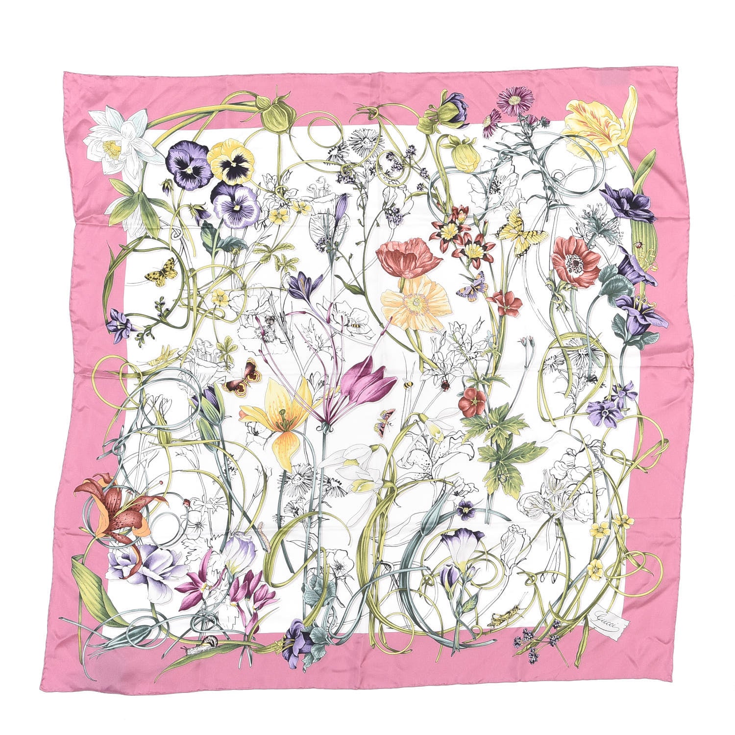 Gucci Silk Twill Flora Infinity Chrissy Square Scarf White Pink 623588 ...
