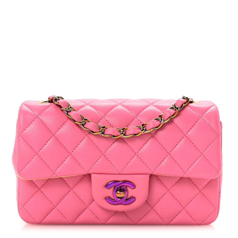 Chanel Lambskin Quilted Mini Rectangular Flap Pink Yellow 1790205 ...