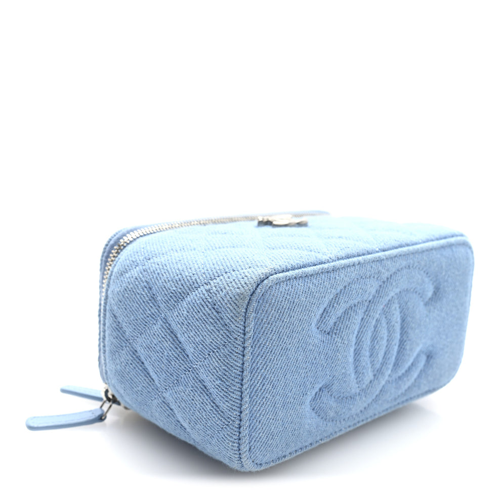 Chanel Denim Quilted Sweetheart Small Vanity Case With Chain Blue ...