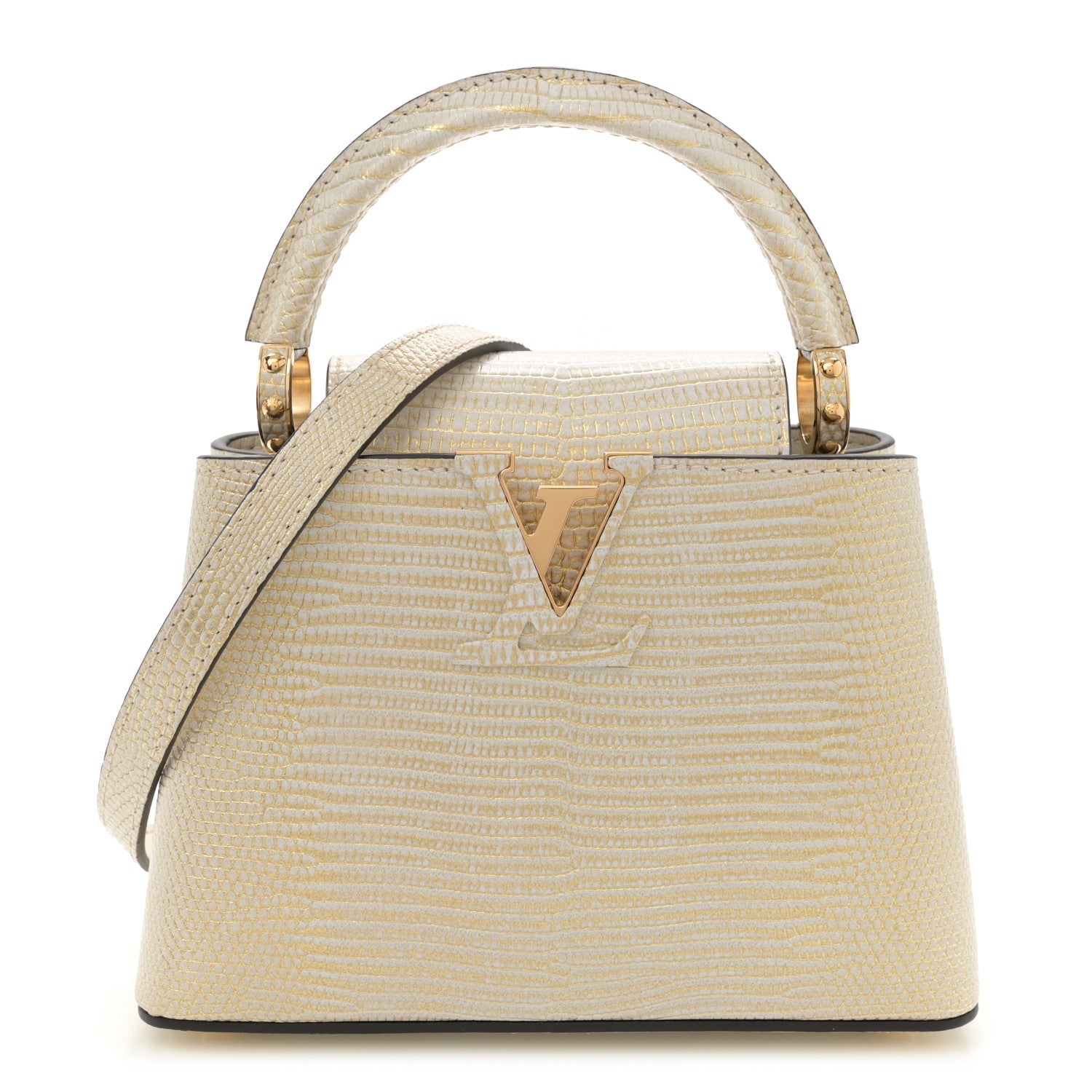 Louis Vuitton Metallic Lizard Capucines Mini White Gold 1683924 ...