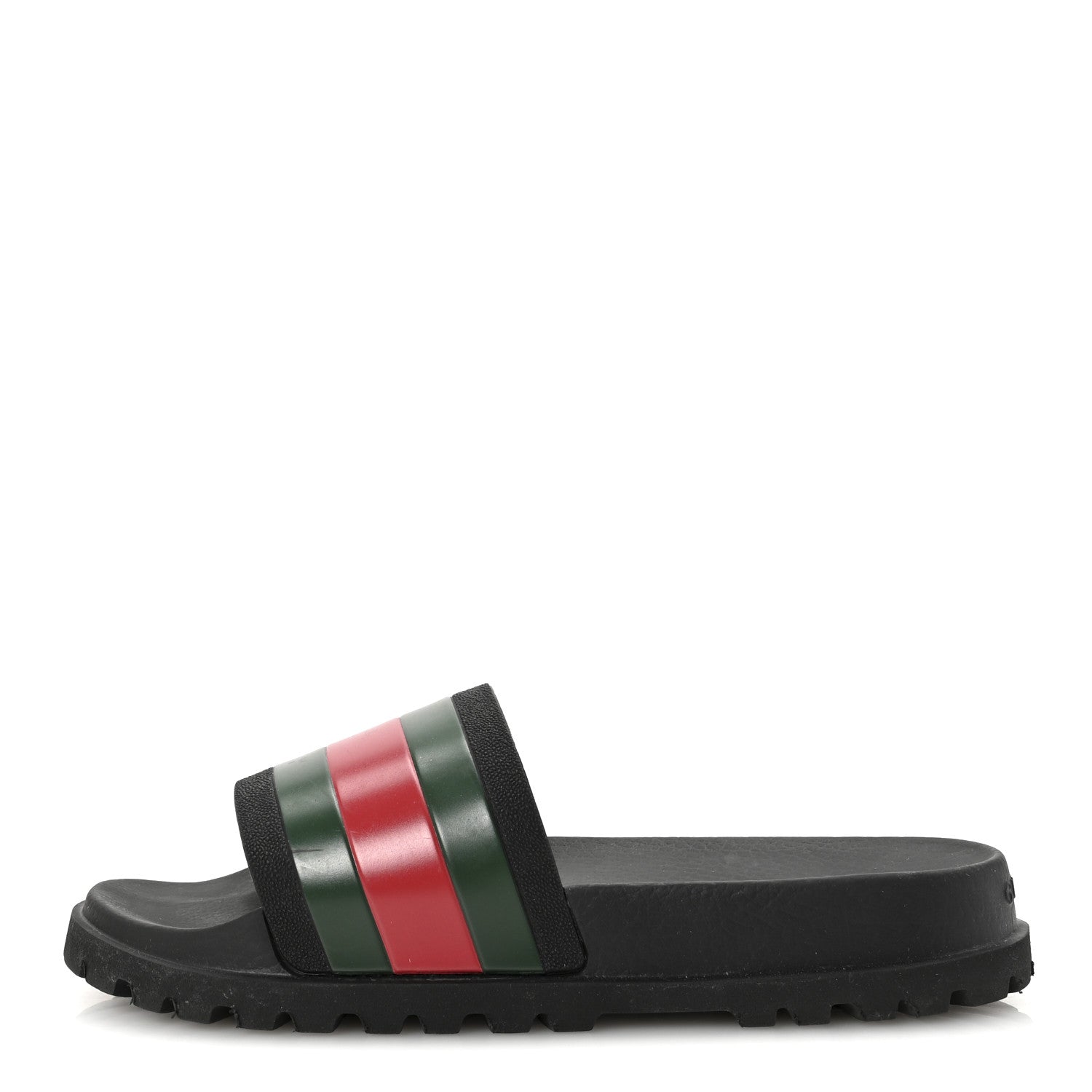 Gucci Rubber Web Mens Lug Sole Slide Sandals 7 Black Green Red 1781556 ...