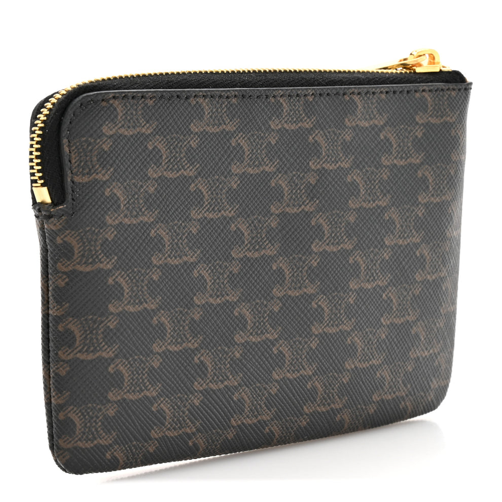 Celine Triomphe Canvas Logo Coin and Card Pouch With Hook Black 1813144 ...