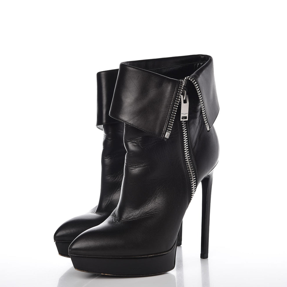 Saint Laurent Calfskin Janis 105 Fold Over Ankle Boots 37.5 Black ...
