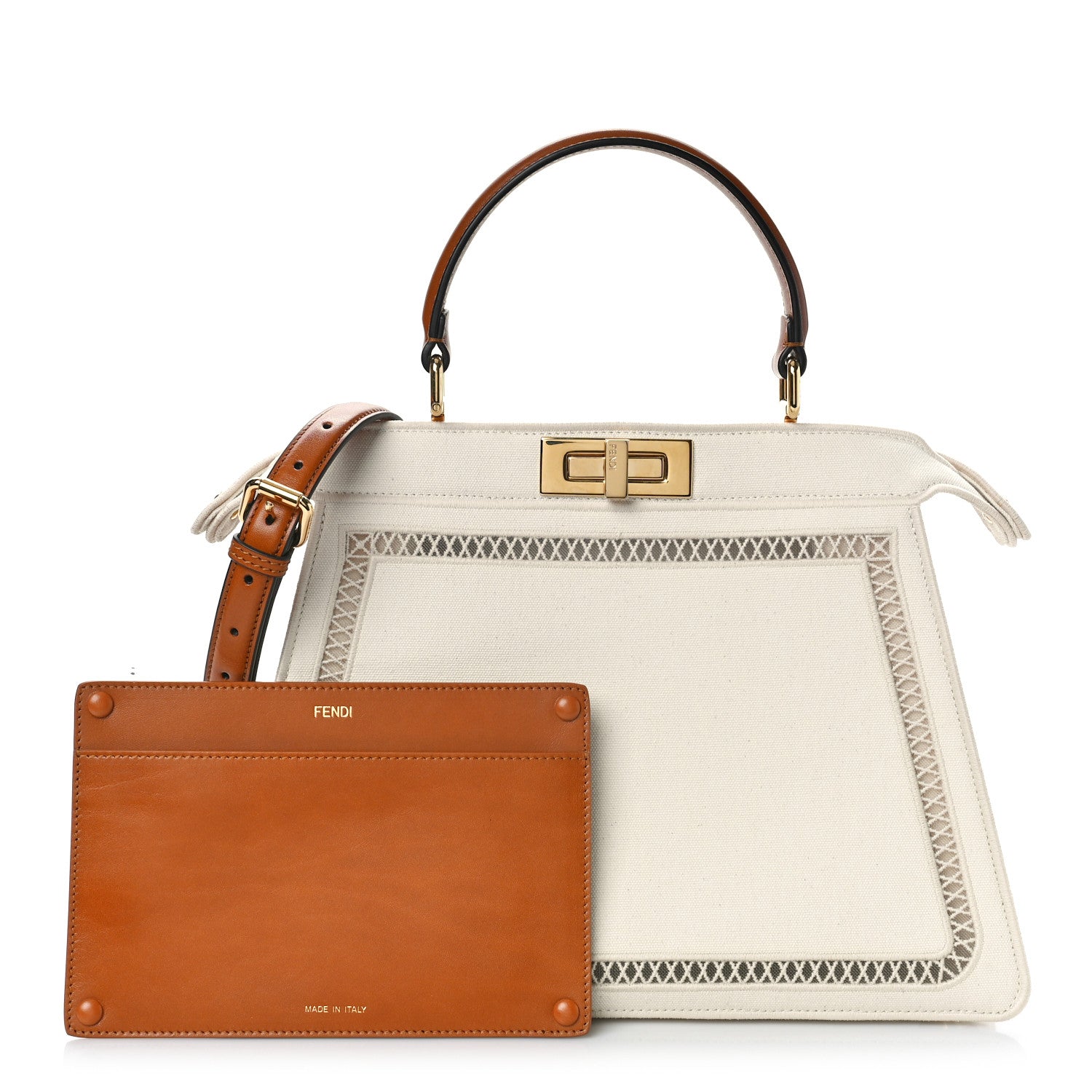 Fendi Fabric Vitello Ajour Embroidered Medium Peekaboo I SEE U Grezzo ...