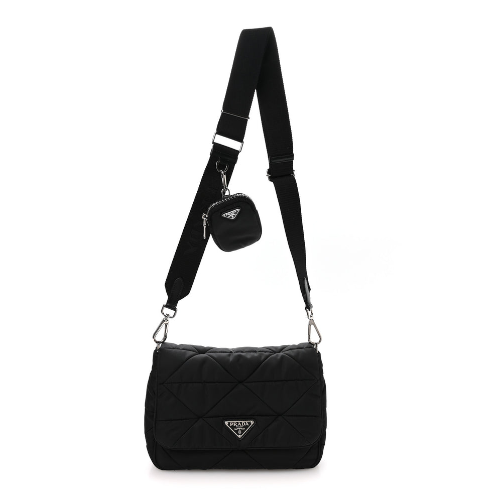 Prada Re-Nylon Quilted Padded Flap Shoulder Bag Black 1881377 ...