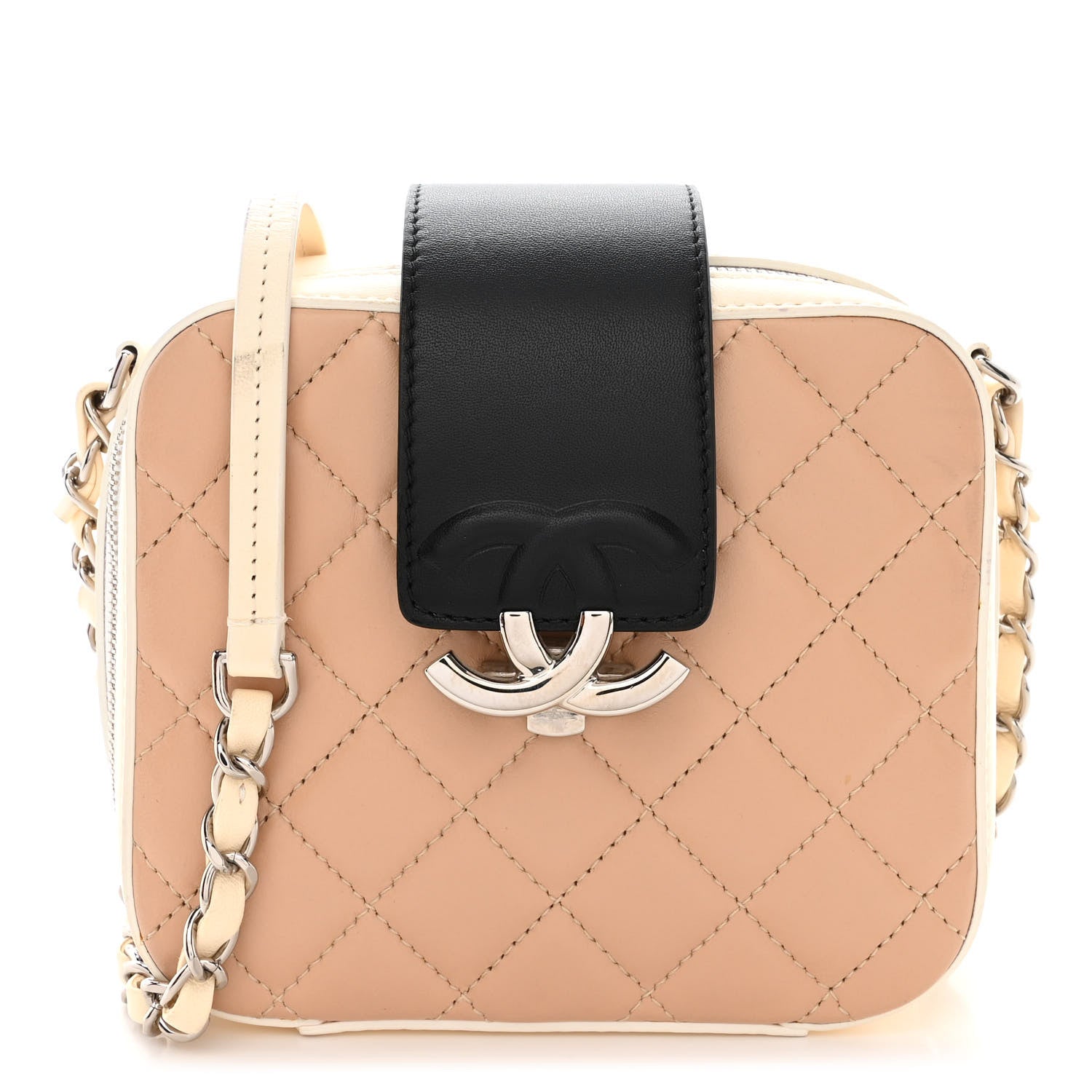 Chanel Lambskin Quilted Mini CC Box Camera Bag Beige White Black ...