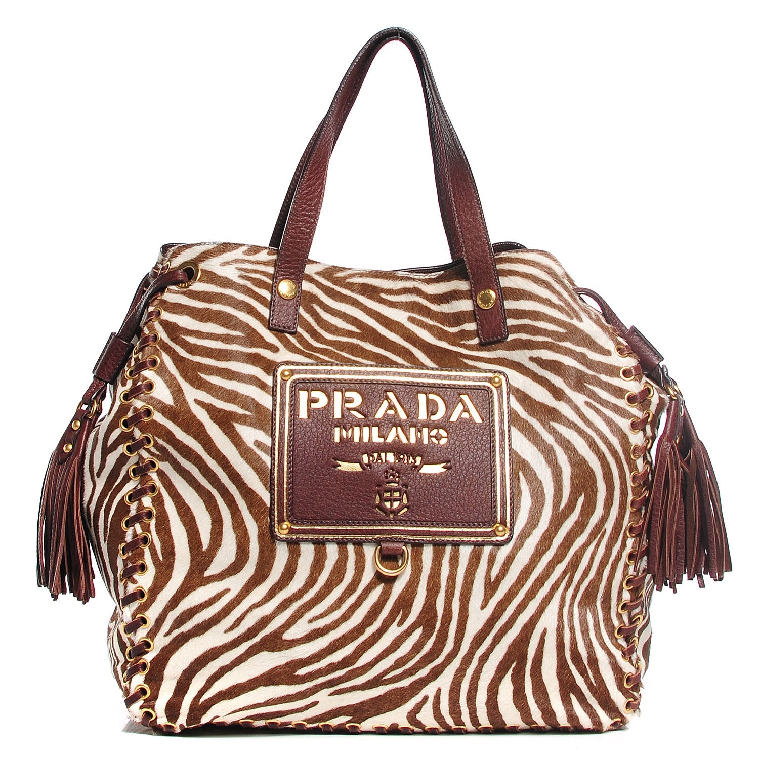 Prada Calf Hair Zebra Print Tote White Bruciato 106068 – FASHIONPHILE