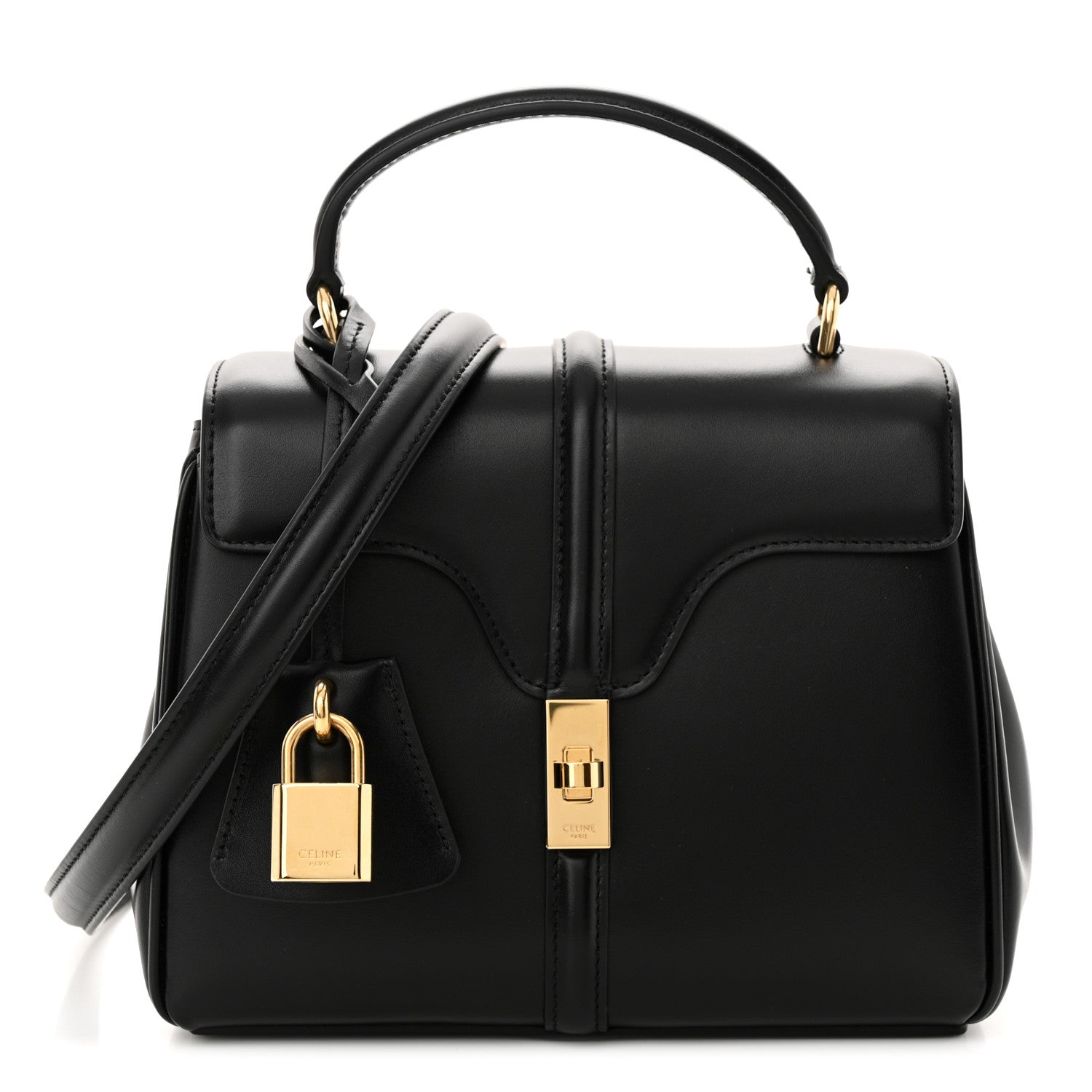 Celine Satinated Calfskin Mini 16 Top Handle Bag Black 1507538 ...