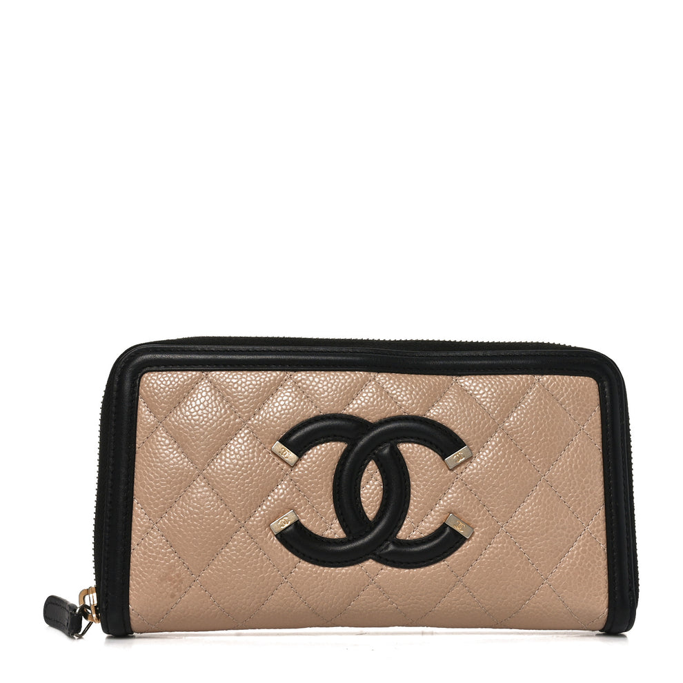 Chanel Caviar Quilted Filigree Zip Around Wallet Beige Black 1827991 ...