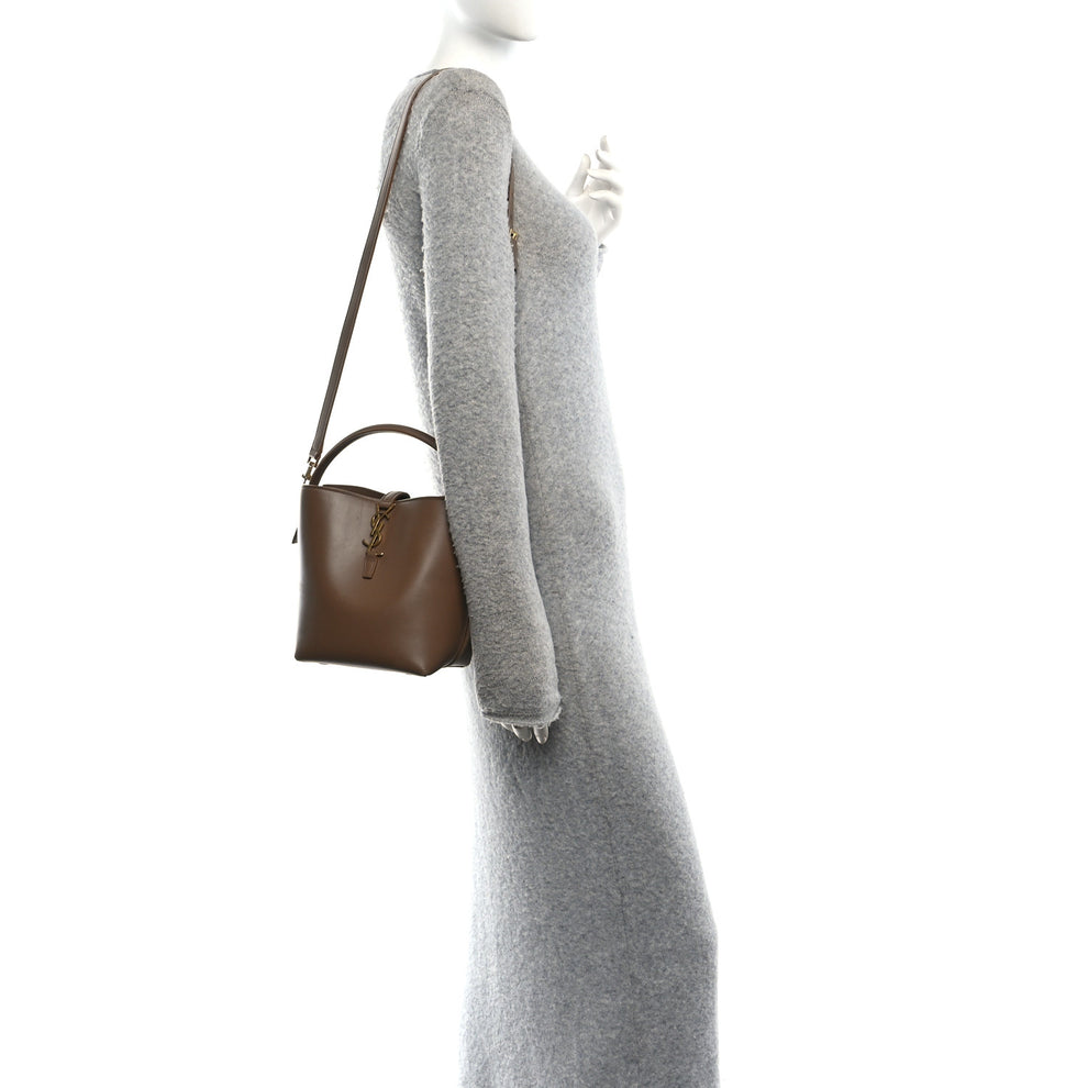 Saint Laurent Shiny Calfskin Le 37 Small Bucket Bag Dark Cork 1893288 ...