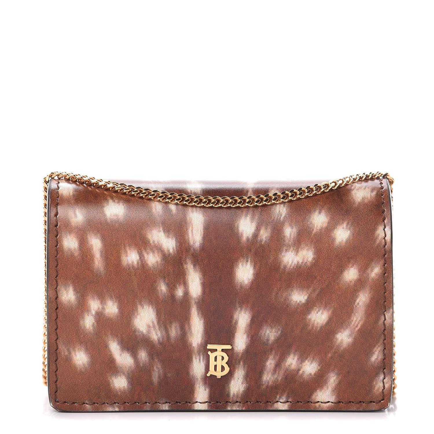 Burberry Calfskin Deer Printed Jessie Chain Card Case Malt Brown 455282 ...