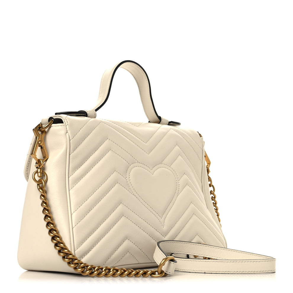 Gucci Calfskin Matelasse Small GG Marmont Top Handle Shoulder Bag White ...