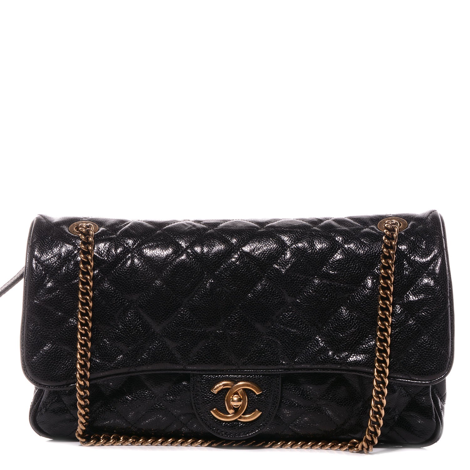 Chanel Crumpled Grained Calfskin Large Shiva Flap Black 66506 ...