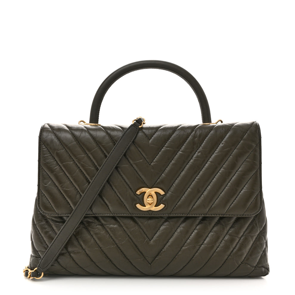 Chanel Calfskin Chevron Quilted Medium Coco Handle Flap Green 1782449 ...