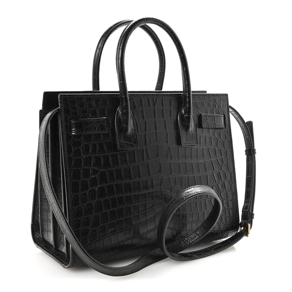 Saint Laurent Calfskin Crocodile Embossed Baby Sac De Jour Black ...