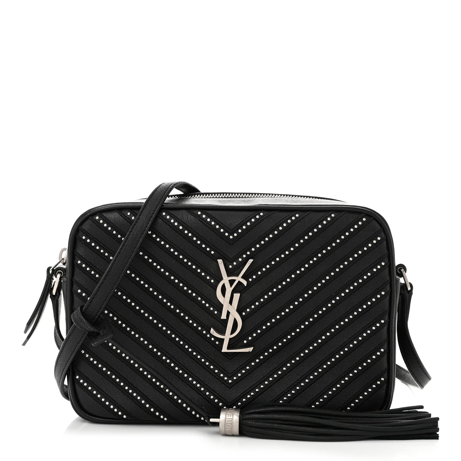 Saint Laurent Calfskin Studded Matelasse Monogram Lou Camera Bag Black ...