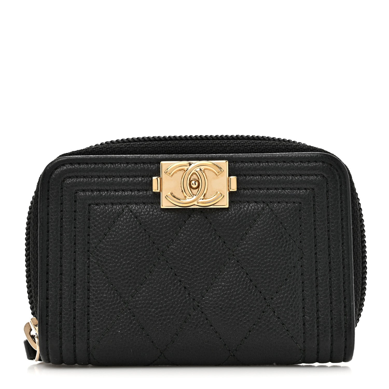 Chanel Caviar Quilted Boy Zip Around Coin Purse Wallet Black 1649277 ...