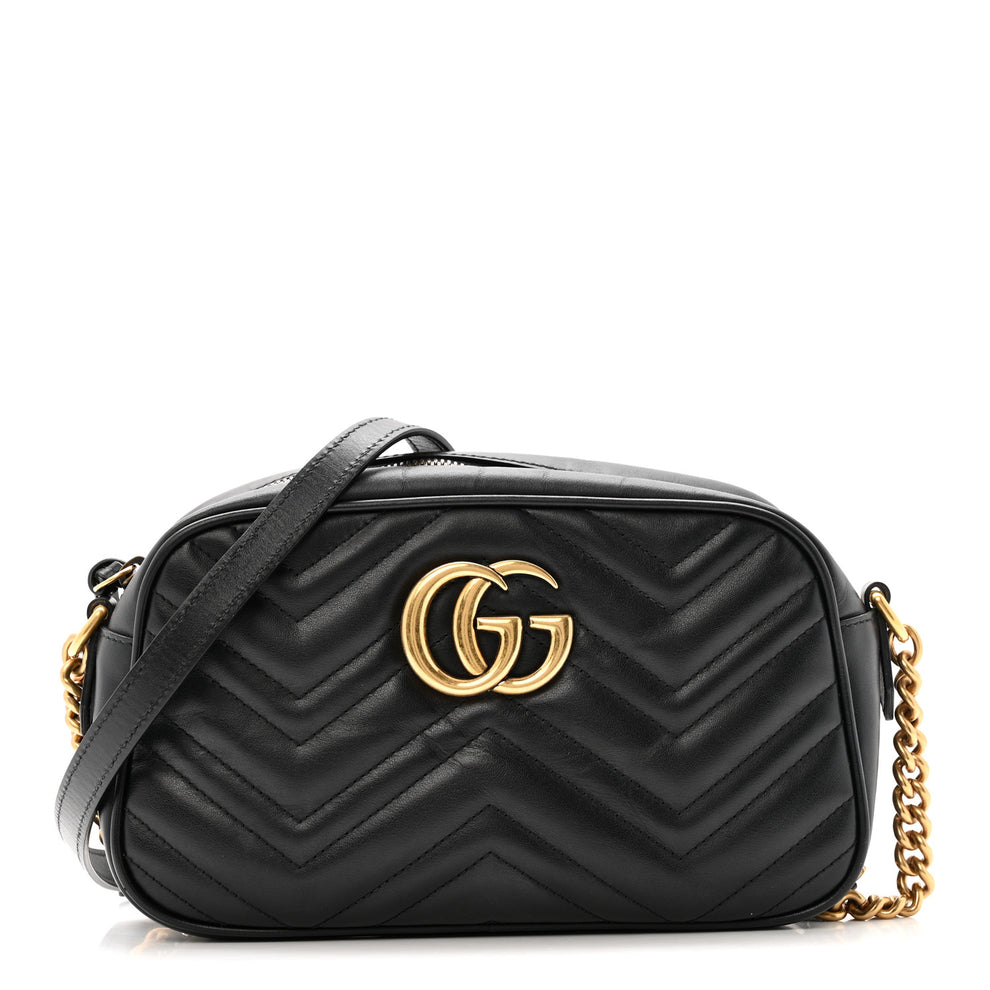 Gucci Calfskin Matelasse Small GG Marmont Chain Shoulder Bag Black ...
