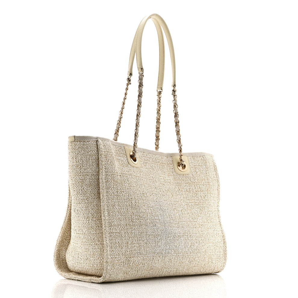 Chanel Lurex Boucle Small Deauville Tote Ivory 1773835 – FASHIONPHILE