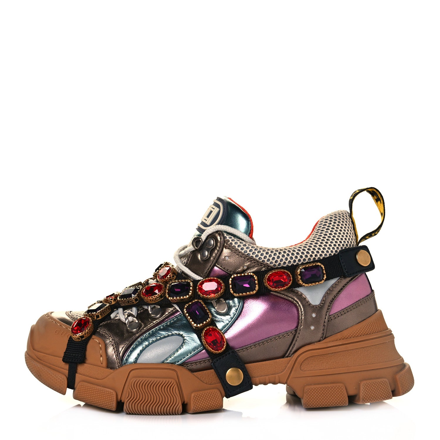 Gucci X SEGA Metallic Calfskin Mesh Removable Crystals Womens Flashtrek ...
