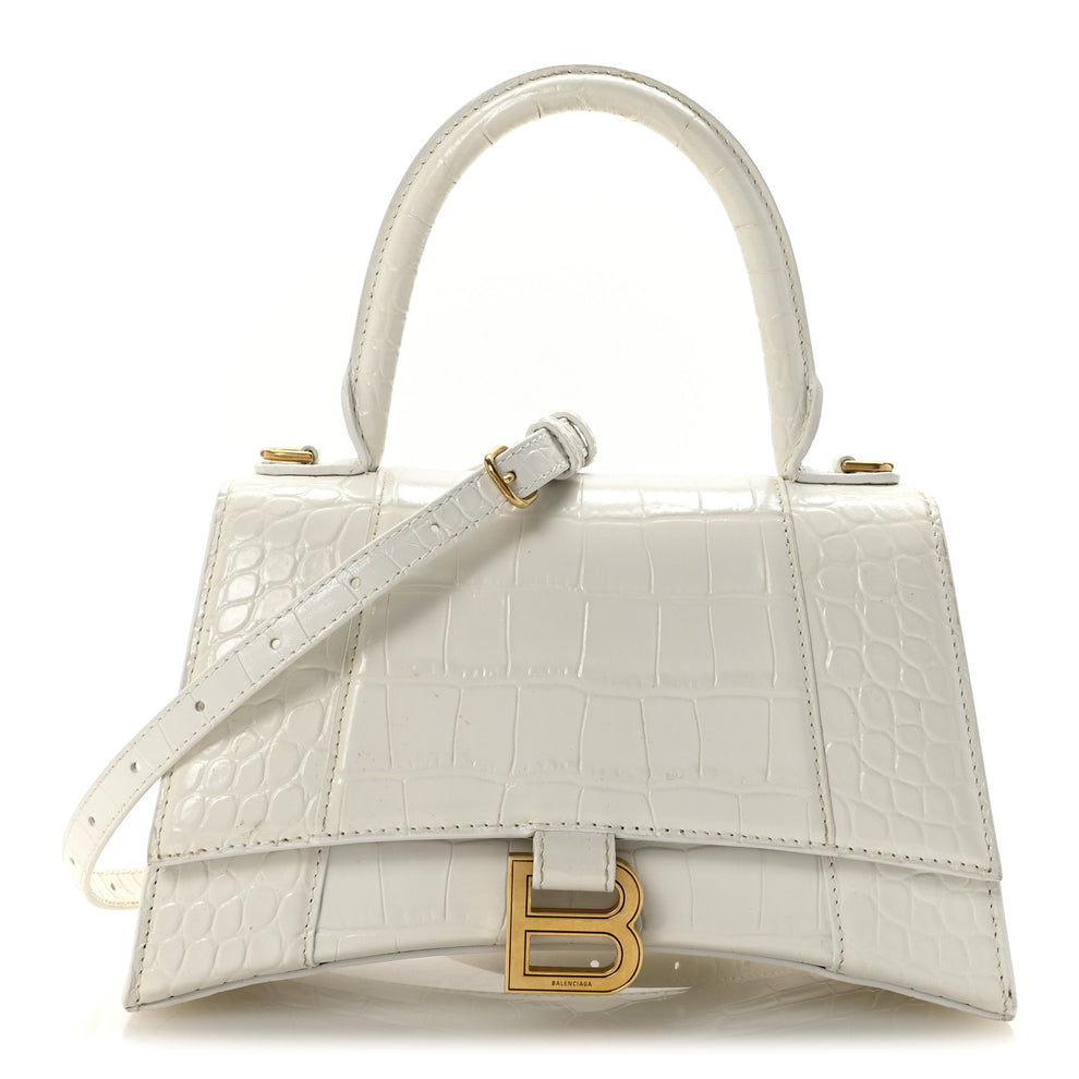 Balenciaga Calfskin Crocodile Embossed Small Hourglass Top Handle Bag ...
