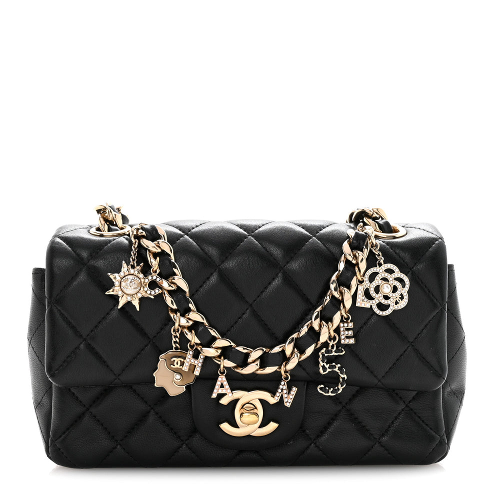 Chanel Lambskin Quilted Mini Coco Charms Rectangular Flap Black 1802400 ...