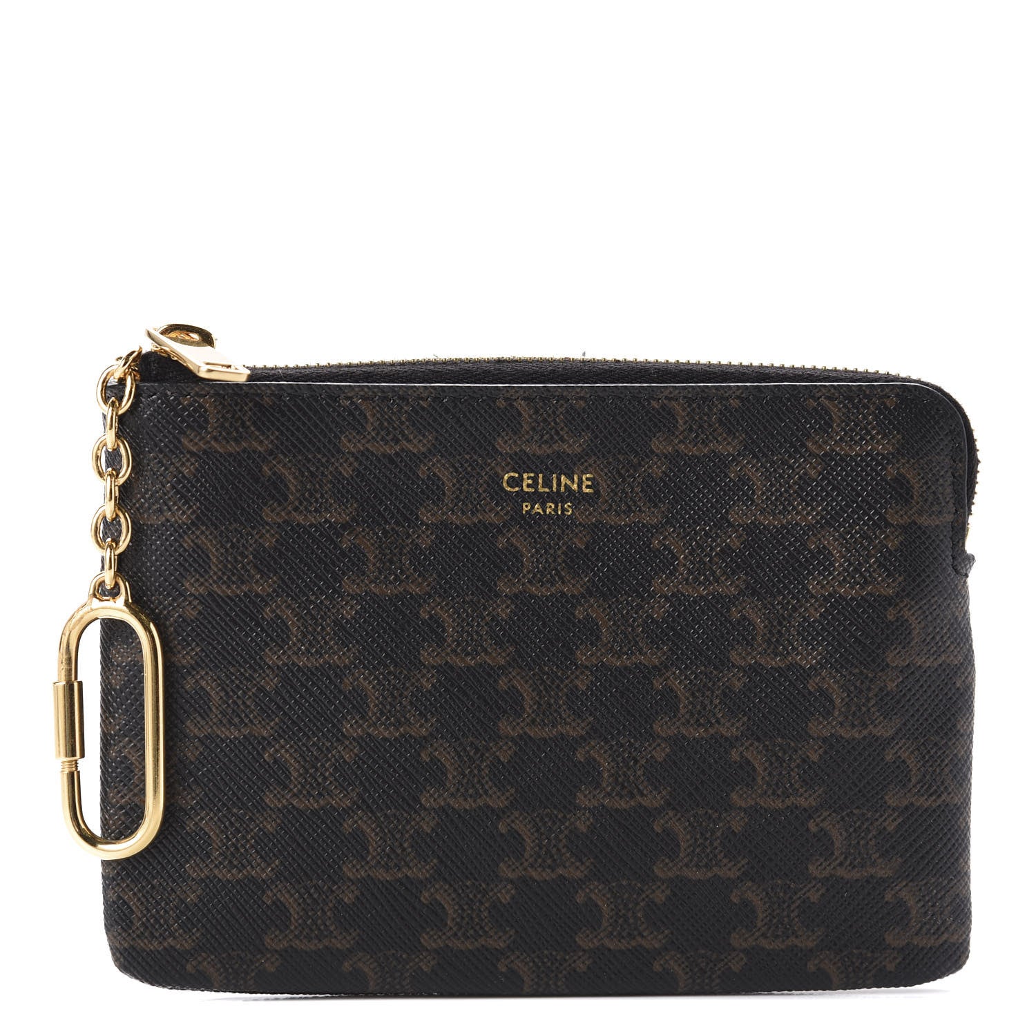 Celine Triomphe Canvas Coin and Card Pouch With Hook Black 614620 ...