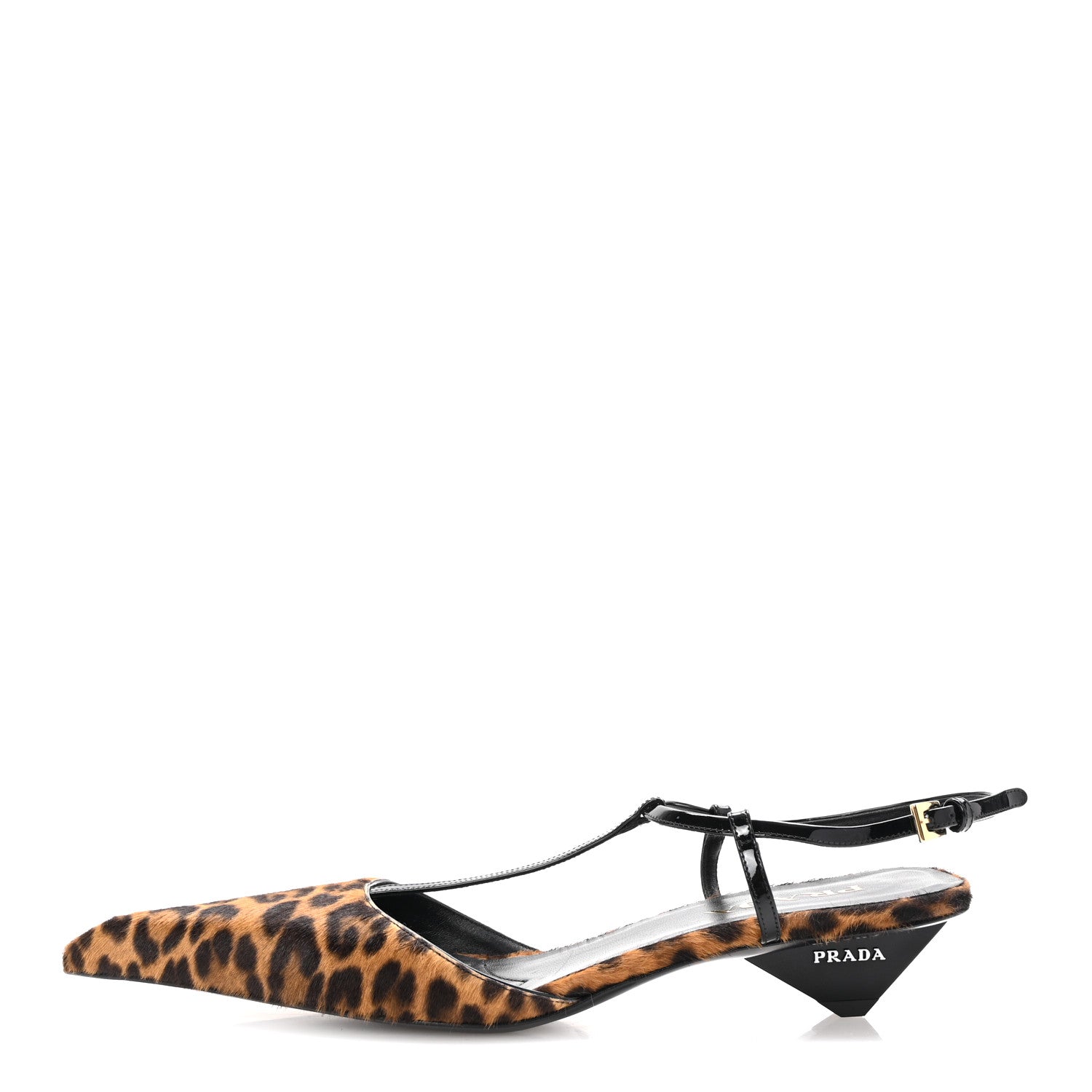 Prada Calf Hair Leopard Print Logo Pointed Toe Slingback 40 Miele ...