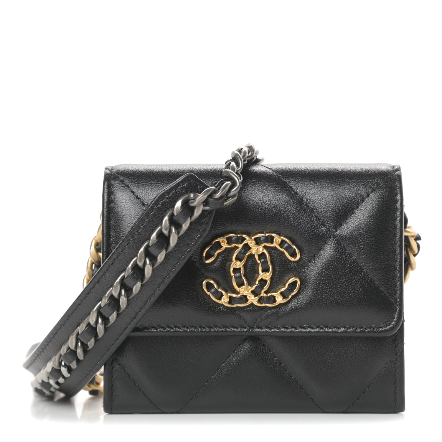 Chanel Shiny Goatskin Quilted Chanel 19 Flap Coin Purse With Chain ...