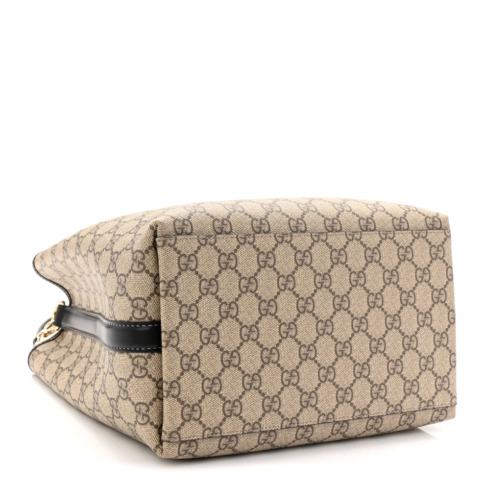 Gucci GG Supreme Monogram Medium Emblem Bucket Bag Beige Dark Brown ...